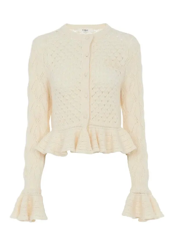 Chloé Ruffled Knit Cardigan - White