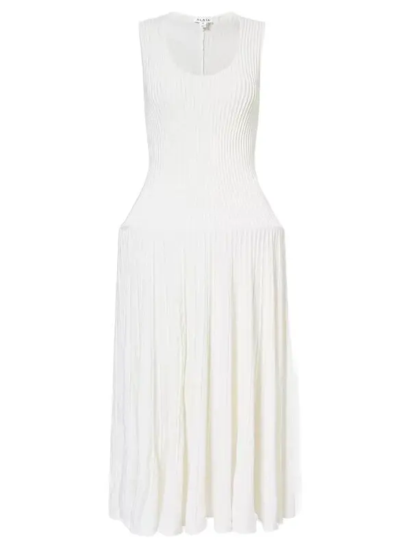 Alaïa Knit Crinoline Midi Dress - White