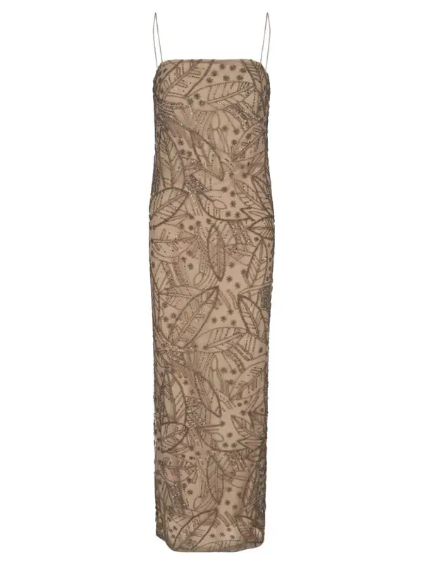 Ralph Lauren Beaded Mesh Sheath Dress - Brown