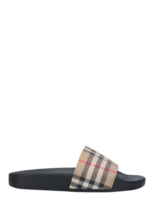 Burberry Check Pattern Slides - Beige