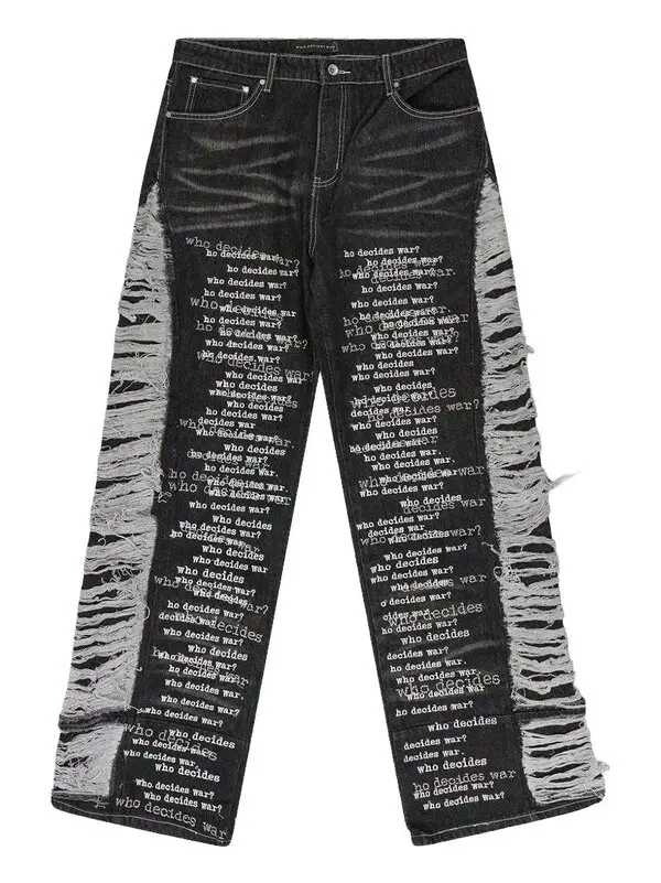 WHO DECIDES WAR BY EV BRAVADO Distressed Printed Jeans - Grey