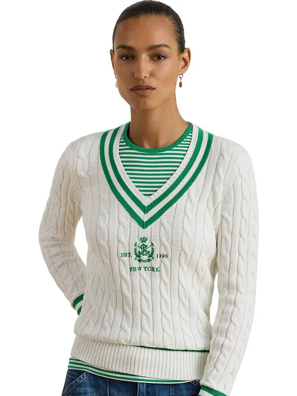 Ralph Lauren Cable-knit Cricket Sweater - White/stem