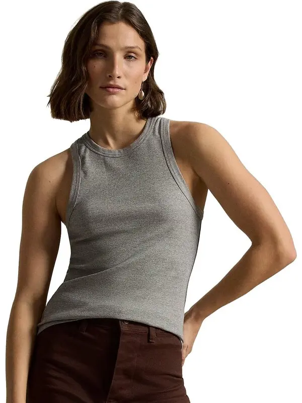 Ralph Lauren Stretch Cotton Ribbed Tank - Spruce Grey Heather