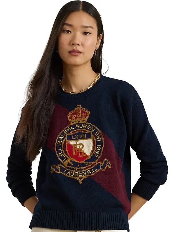 Ralph Lauren Color-blocked Crest Cotton Sweater - Lauren Navy Multi