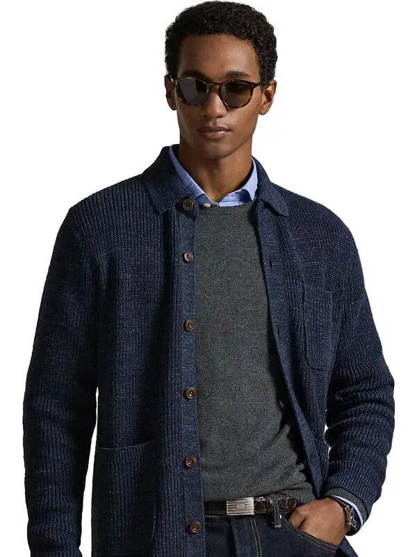 Ralph Lauren Textured Cotton Cardigan - Navy Combo