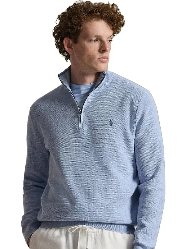 Ralph Lauren Mesh-knit Cotton Quarter-zip Sweater - Blue Hyacinth Heather