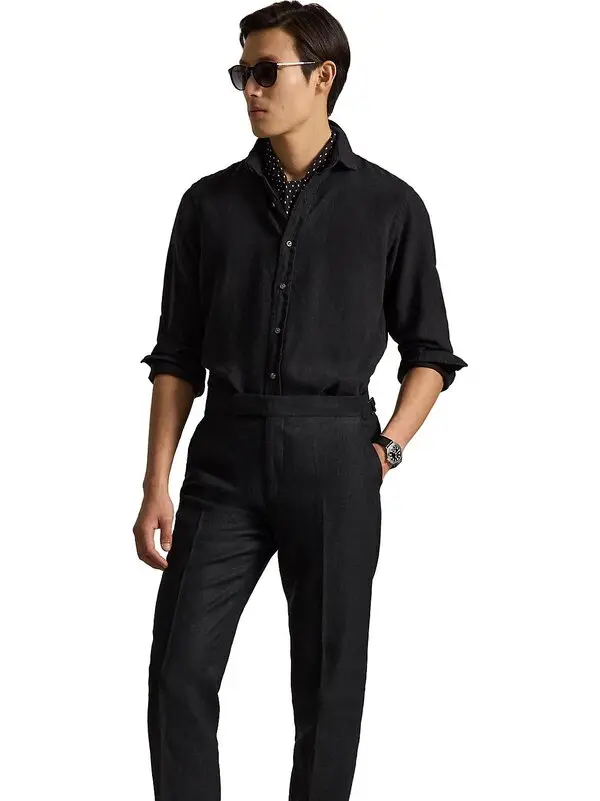 Ralph Lauren Linen Flat-front Trousers - Black