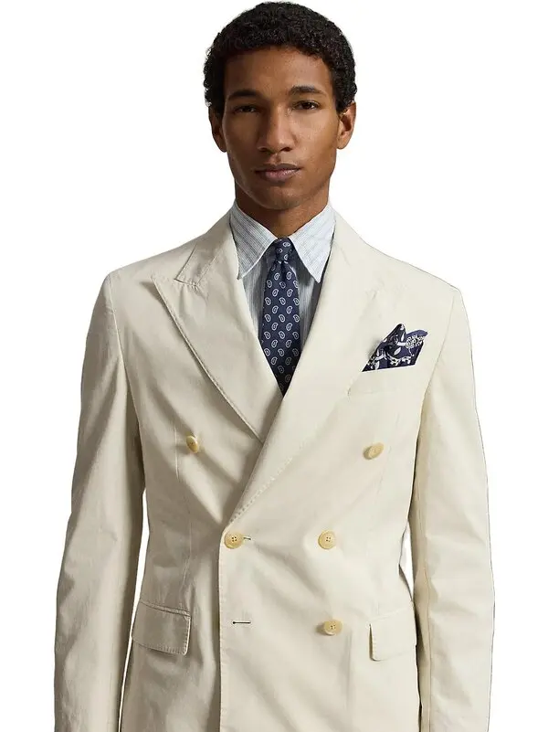 Ralph Lauren Polo Soft Tailored Fit Double Breasted Cotton Poplin Jacket - Stone Pebble