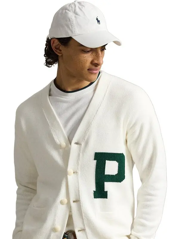 Ralph Lauren Relaxed Fit Cotton Letter Cardigan - Cream Combo