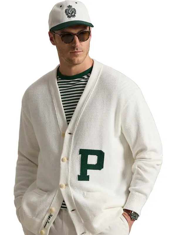 Ralph Lauren Cotton Letter Cardigan - Cream Combo