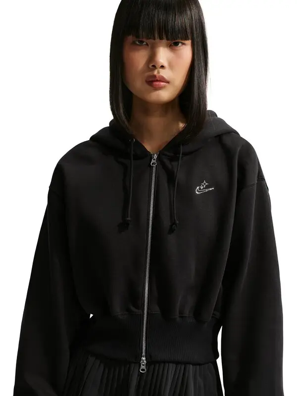 Nike Sportswear Phoenix Fleece Loose Cropped Full-zip Hoodie - Black