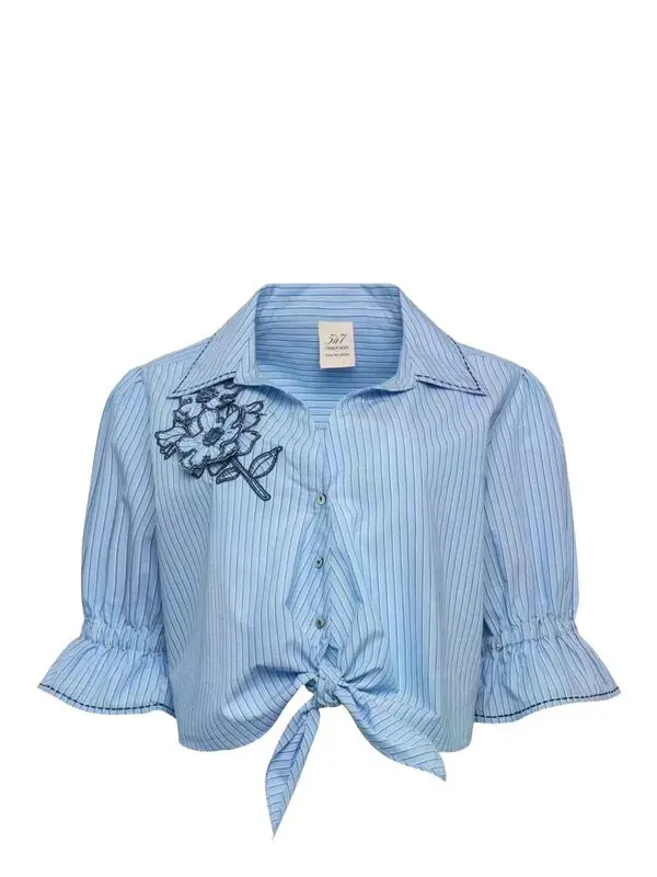 Cinq À Sept Floral-embroidered Striped Shirt - Blue