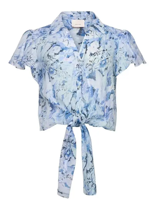 Cinq À Sept Marianna Heirloom Petals Flutter-sleeve Blouse - Blue