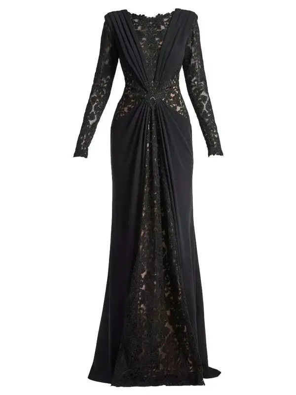 Tadashi Shoji Lace Long-sleeves Maxi Dress - Black