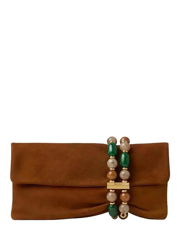 JIMMY CHOO Zandra Bead-embellished Clutch - Brown