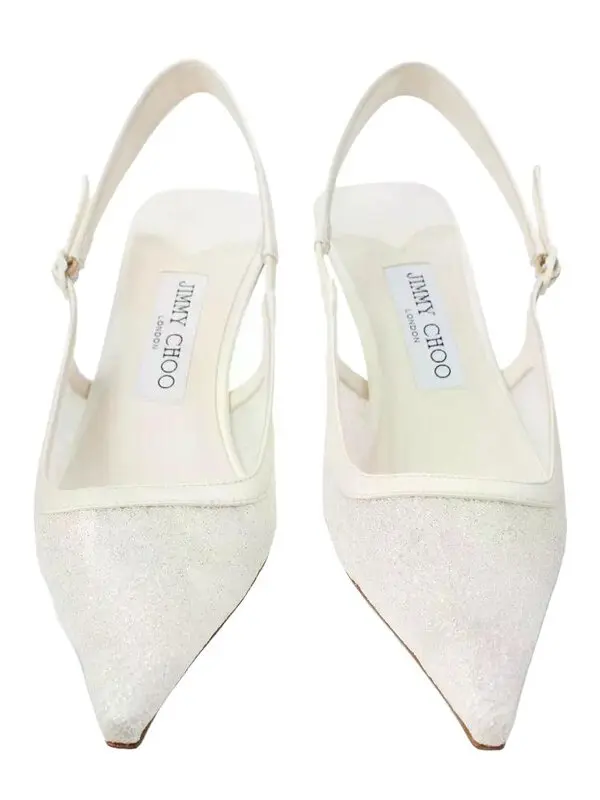 JIMMY CHOO Amel 50 Glitter-embellished Slingback Pumps - Neutrals