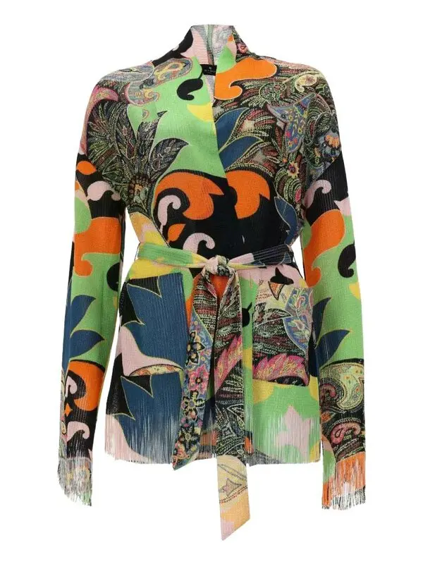 Etro Paisley-print Fringed-edge Cardigan - Green