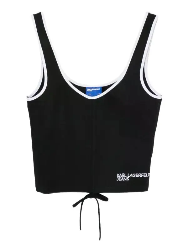 Karl Lagerfeld Contrast-trim Drawstring-hem Top - Black