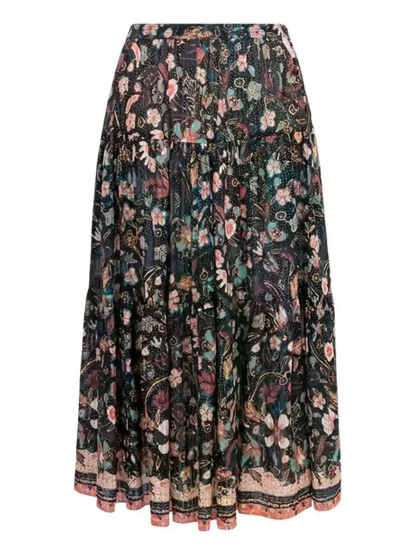 Ulla Johnson Floral-print Tiered Skirt - Black