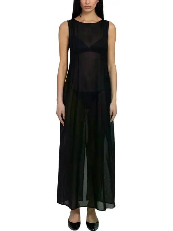 AMOMENTO Pintuck Sheer Dress - Black