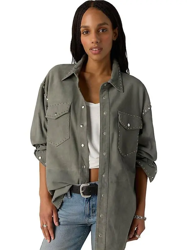 UNDERSTATED LEATHER Starburst Shirt Jacket - Agave Green