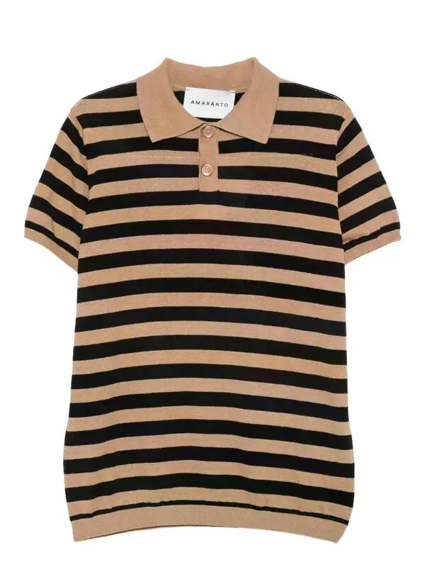 AMARANTO Striped Short-sleeve Polo Shirt - Neutrals