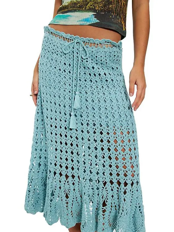 Free People Isle Of Rhodes Crochet Midi Skirt - Canal Blue