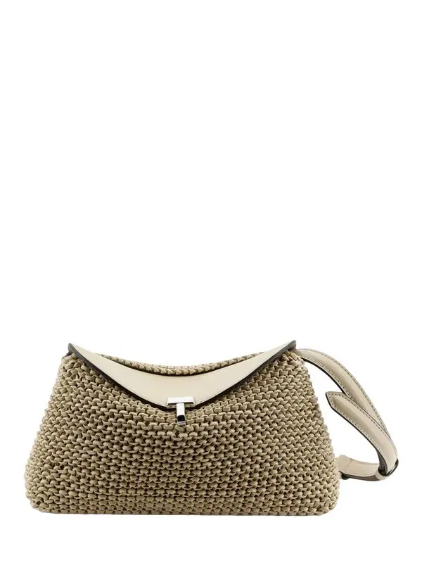 TOTEME T-lock Woven Leather Clutch - Beige