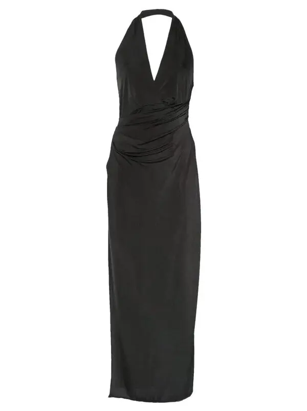 RAME Halterneck Ruched Midi Dress - Black