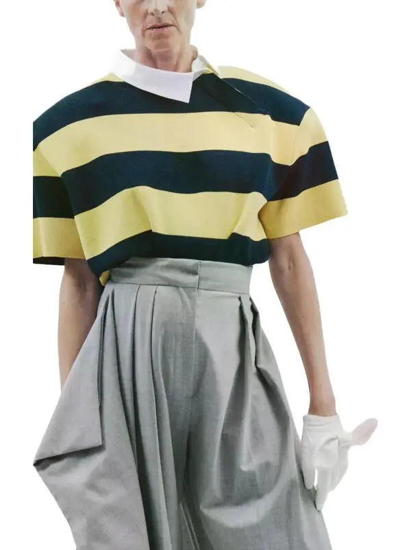A.W.A.K.E. Mode Striped Knit Polo Top - Yellow