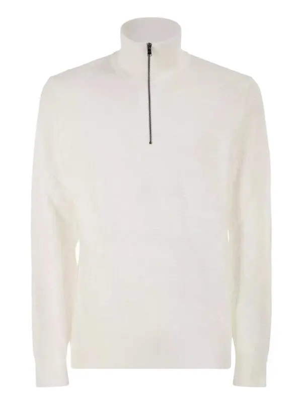 BOSS Textured-knit Half-zip Sweater - White