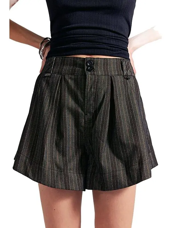 Free People Marina Menswear Trouser Shorts - Tan Combo - Stripe