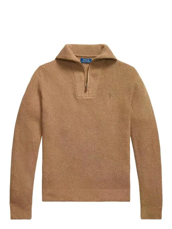Polo Ralph Lauren Waffle-knit Quarter-zip Sweater - Brown