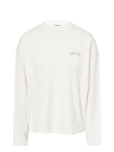 ADANOLA Varsity Knit Roll Hem Sweatshirt - Marshmallow White