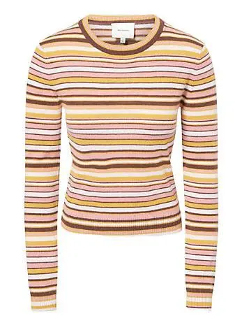 REFORMATION Striped Cashmere Crew Neck Long Sleeve Top - Rose