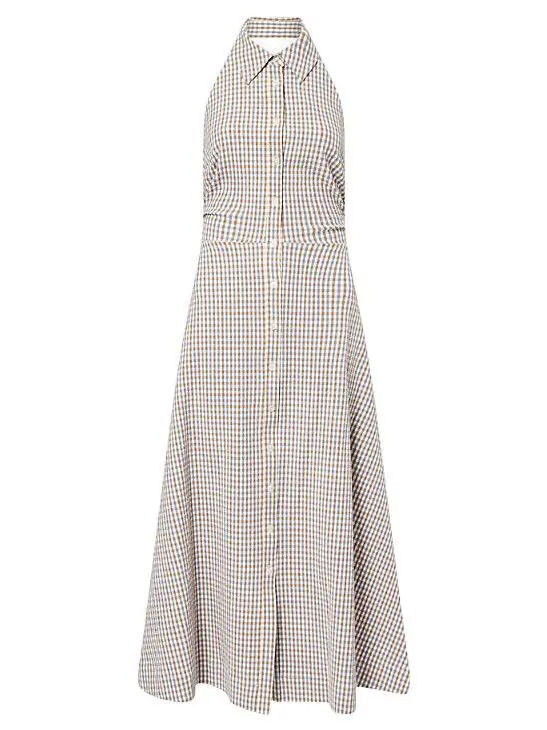 Veronica Beard Mackey Check Cotton Midi Dress - Acorn Multi