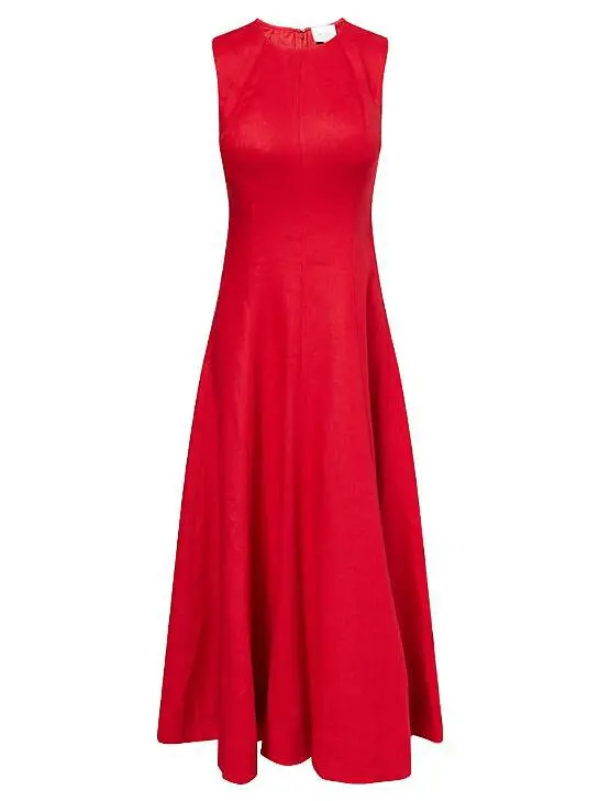 REFORMATION Cecilia Linen Midi Dress - Lipstick
