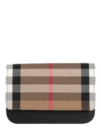 Burberry Calfskin And Cotton Clutch - Camel