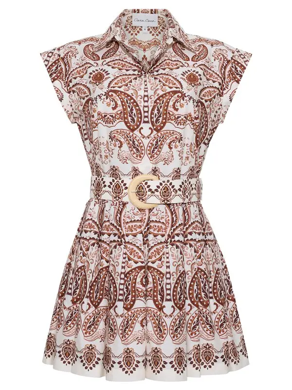 Cara Cara Octavia Mini Shirtdress - Palm Paisley Ivory