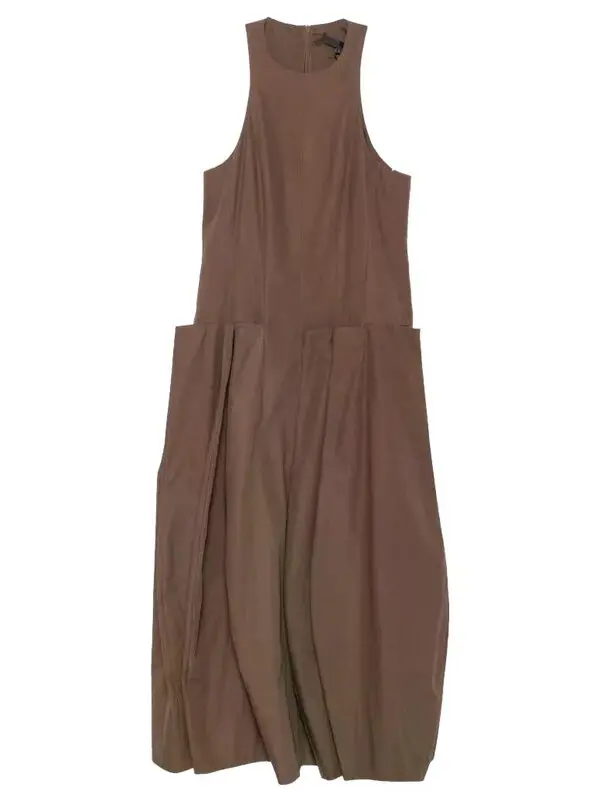 Tibi Pleated-skirt Sleeveless Midi Dress - Brown