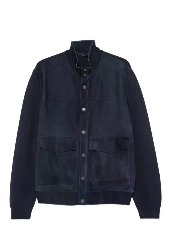 Canali Suede-panel Bomber Jacket - Blue
