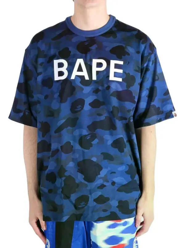 A BATHING APE Camouflage-print Logo-print T-shirt - Blue