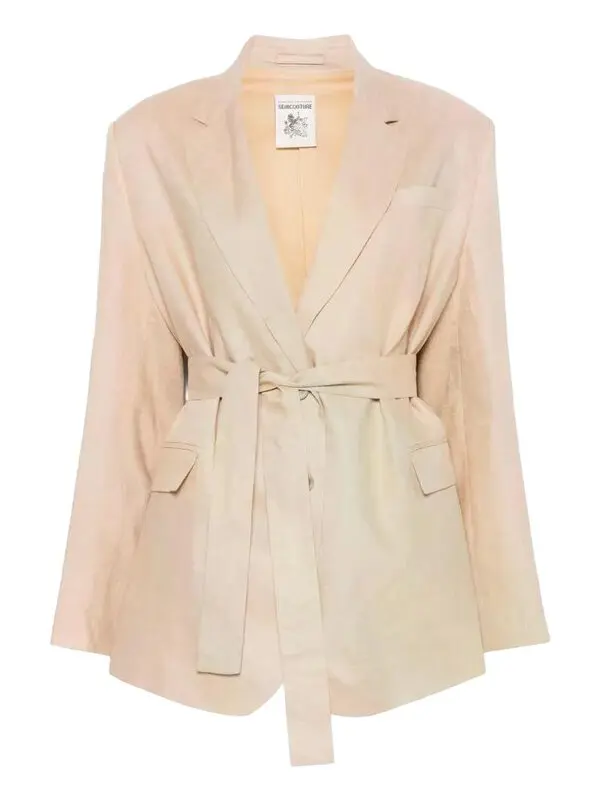 SEMICOUTURE Belted Blazer With Notch Lapels - Neutrals