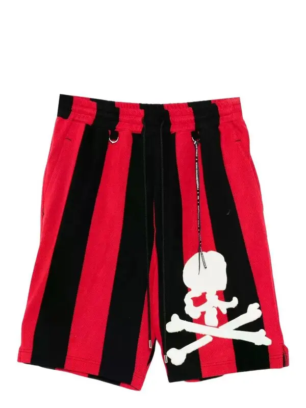 MASTERMIND WORLD Skull-patch Striped Shorts - Black