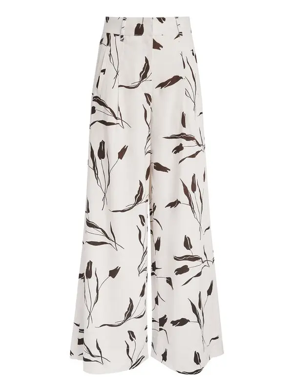 ME+EM Linen-blend Wide-leg Trousers With Tulip Print - White