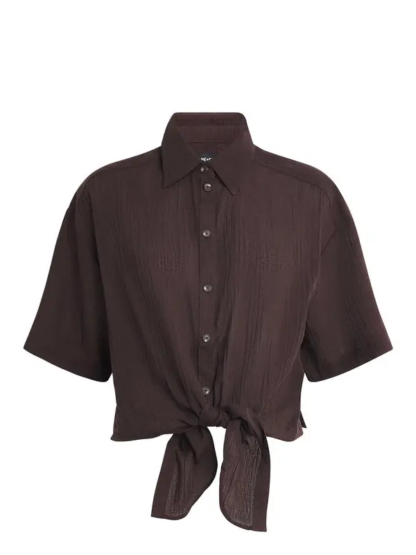 ME+EM Cotton Tie-front Shirt - Brown