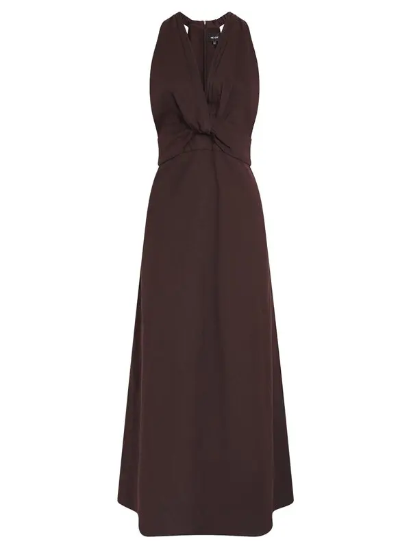 ME+EM Linen-blend Twist-front Midi Dress - Brown