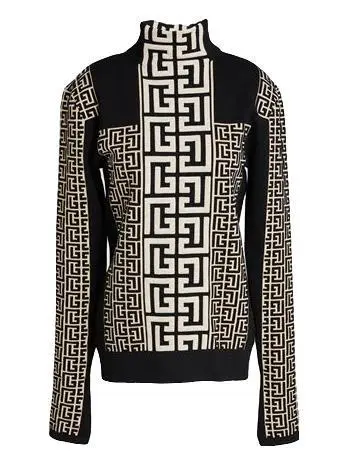 Balmain Jacquard Knit Turtleneck Top - Black