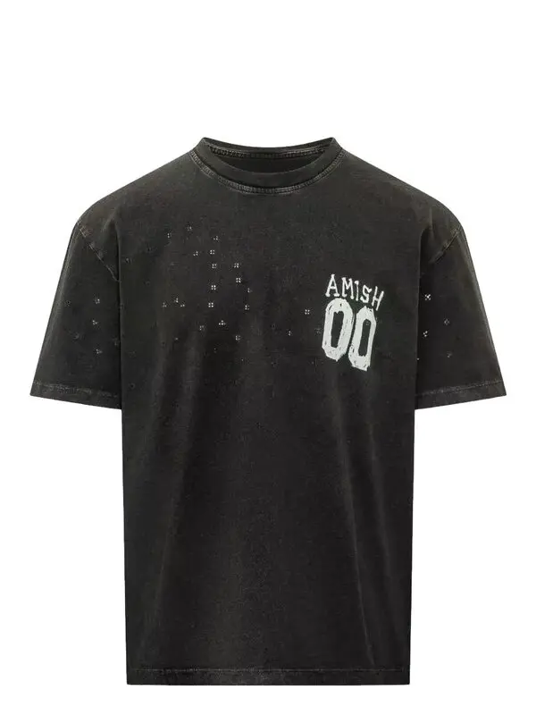 AMISH SUPPLIES Distressed Logo-print T-shirt - Black
