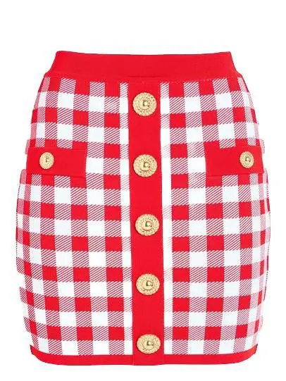 Balmain Checked Jacquard-knit Mini Skirt - Red